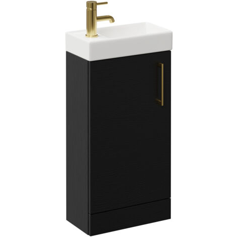 Napoli Compact Nero Oak 400mm Floor Standing Vanity Unit with 1 Tap ...