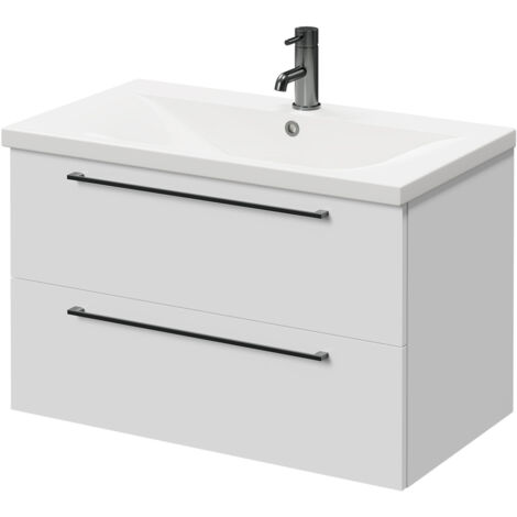 Napoli Gloss White 800mm Wall Mounted Vanity Unit with 1 Tap Hole Basin ...