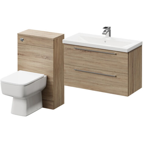 Napoli 390 Bordalino Oak 1300mm Wall Mounted Vanity Unit Toilet Suite ...