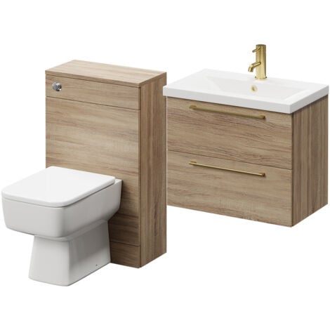 Napoli 390 Bordalino Oak 1100mm Wall Mounted Vanity Unit Toilet Suite ...