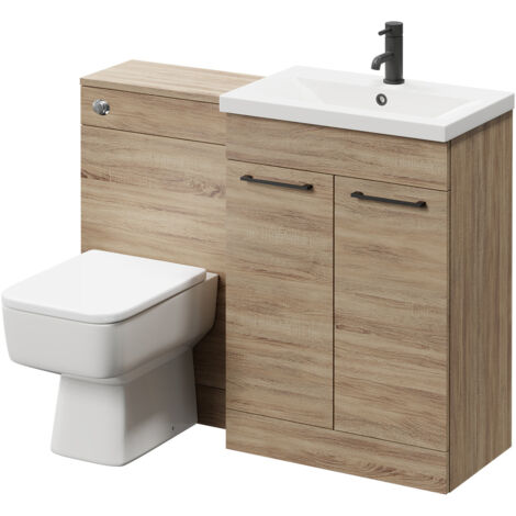 Napoli 390 Bordalino Oak 1100mm Vanity Unit Toilet Suite with 1 Tap ...