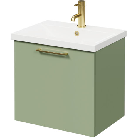 Napoli Olive Green 500mm Wall Mounted Vanity Unit with 1 Tap Hole Basin ...