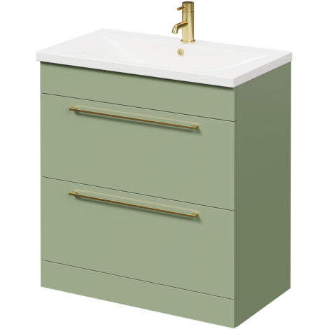 Napoli Olive Green 800mm Floor Standing Vanity Unit with 1 Tap Hole ...