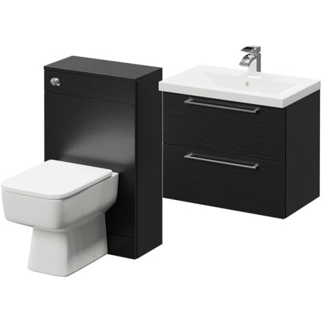 Napoli 390 Nero Oak 1100mm Wall Mounted Vanity Unit Toilet Suite with 1 ...