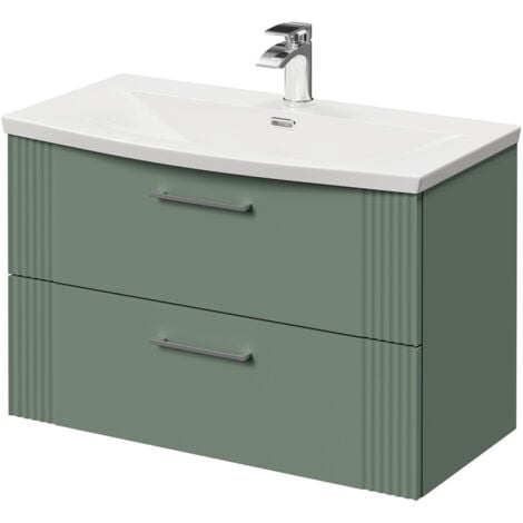 Wholesale Domestic Avant Satin Green 800mm Wall Mounted Vanity Unit ...