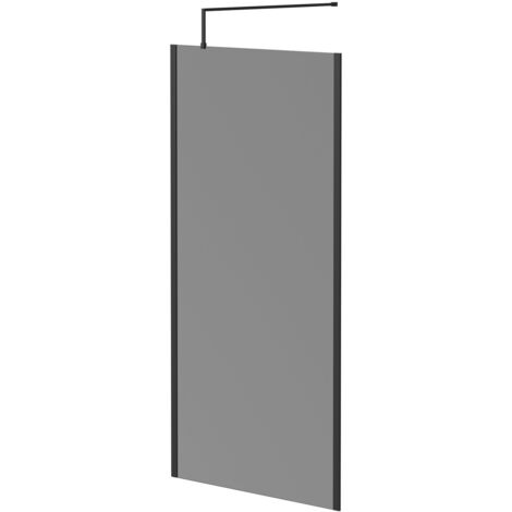 Colore 8mm Smoked Glass Matt Black 1950mm x 1000mm Walk In Shower Screen including Wall Channel ...