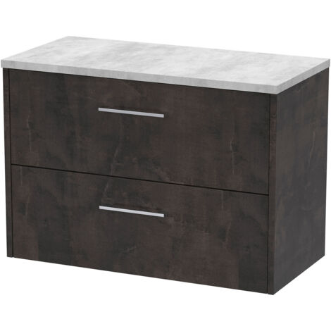 Hudson Reed Juno Matt Metallic Slate 800mm Wall Hung 2 Drawer Vanity ...