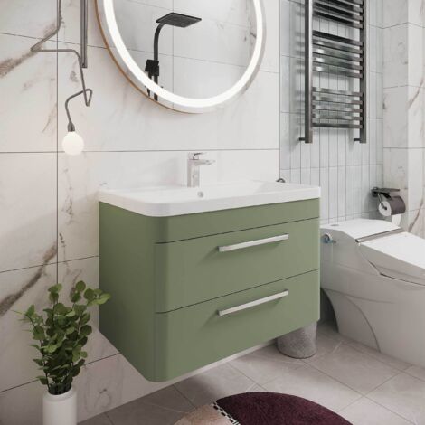 Hudson Reed Solar Matt Fern Green 800mm Wall Hung 2 Drawer Vanity Unit ...