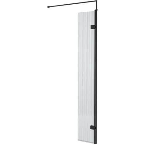 Nuie 300mm x 1850mm Fluted Wetroom Hinged Return Screen with Matt Black ...