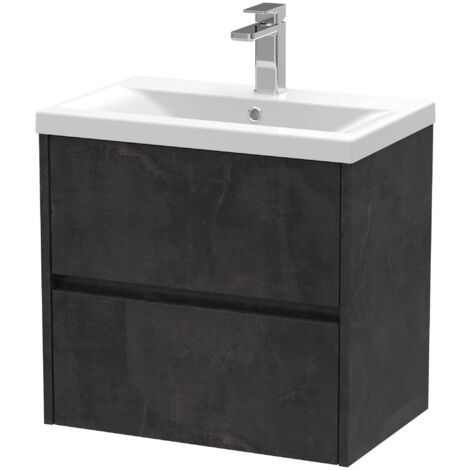 Nuie Havana Matt Metallic Slate 600mm Wall Hung 2 Drawer Vanity Unit ...