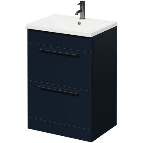 Napoli Deep Blue 600mm Floor Standing Vanity Unit with 1 Tap Hole Basin ...
