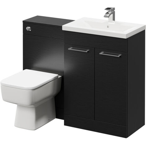Napoli 390 Nero Oak 1100mm Vanity Unit Toilet Suite with 1 Tap Hole ...