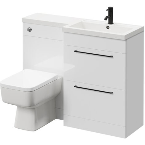 Napoli 390 Combination Gloss White 1100mm Vanity Unit Toilet Suite with ...