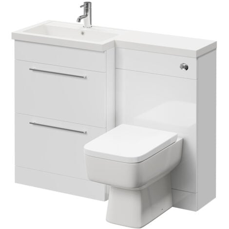 Napoli 390 Combination Gloss White 1100mm Vanity Unit Toilet Suite with ...
