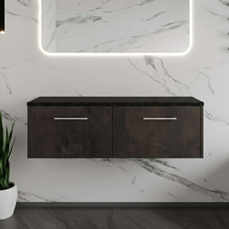 Hudson Reed Juno Matt Metallic Slate 1200mm Wall Hung 2 Drawer Vanity ...