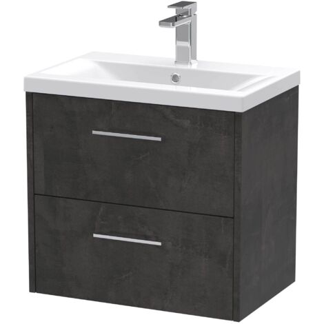 Hudson Reed Juno Matt Metallic Slate 600mm Wall Hung 2 Drawer Vanity ...