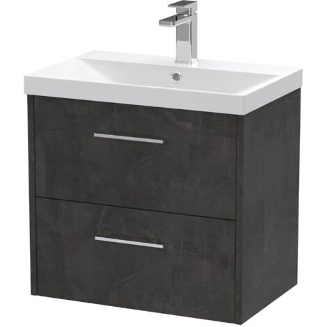 Hudson Reed Juno Matt Metallic Slate 600mm Wall Hung 2 Drawer Vanity ...