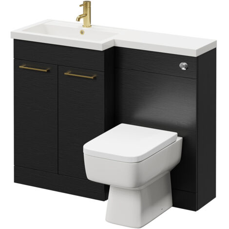 Napoli 390 Combination Nero Oak 1100mm Vanity Unit Toilet Suite with ...