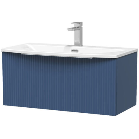 Hudson Reed Fluted Satin Blue 800mm Wall Hung Single Drawer Vanity Unit ...