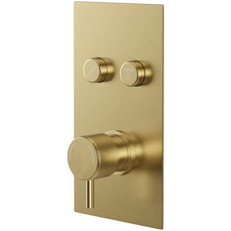 Colore Round Brushed Brass Concealed Push Button Shower Valve with ...