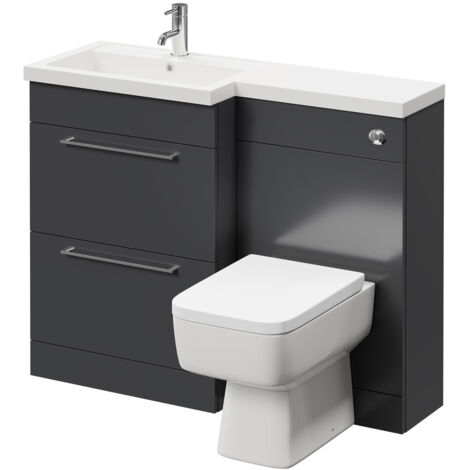 Napoli 390 Combination Gloss Grey 1100mm Vanity Unit Toilet Suite with ...