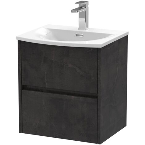 Nuie Havana Matt Metallic Slate 500mm Wall Hung 2 Drawer Vanity Unit ...