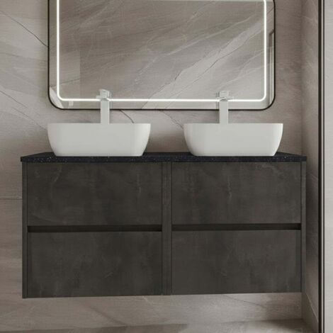 Nuie Havana Matt Metallic Slate 1200mm Wall Hung 4 Drawer Vanity Unit ...
