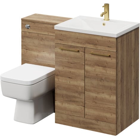 Napoli Tobacco Oak 1100mm Vanity Unit Toilet Suite with 1 Tap Hole ...