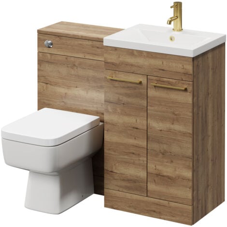 Napoli Tobacco Oak 1000mm Vanity Unit Toilet Suite with 1 Tap Hole ...