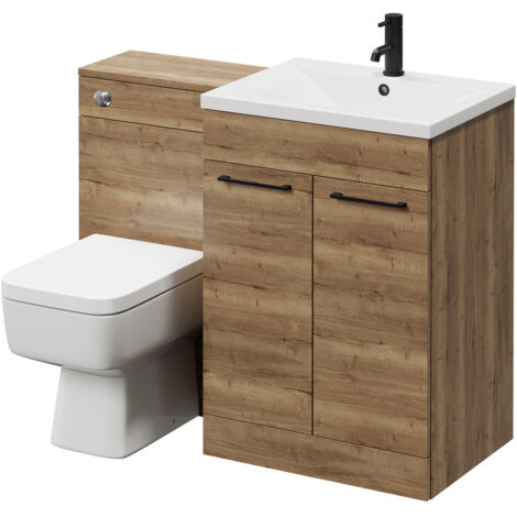 Napoli Tobacco Oak 1100mm Vanity Unit Toilet Suite with 1 Tap Hole ...
