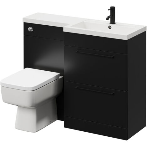 Napoli 390 Combination Matt Black 1100mm Vanity Unit Toilet Suite with ...