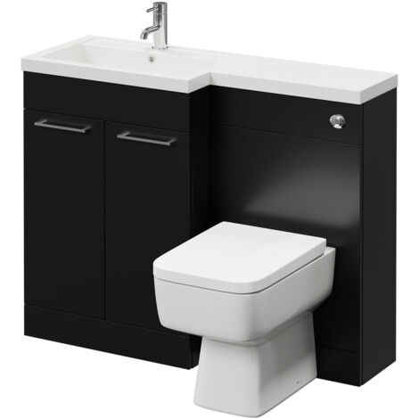 Napoli 390 Combination Matt Black 1100mm Vanity Unit Toilet Suite with ...