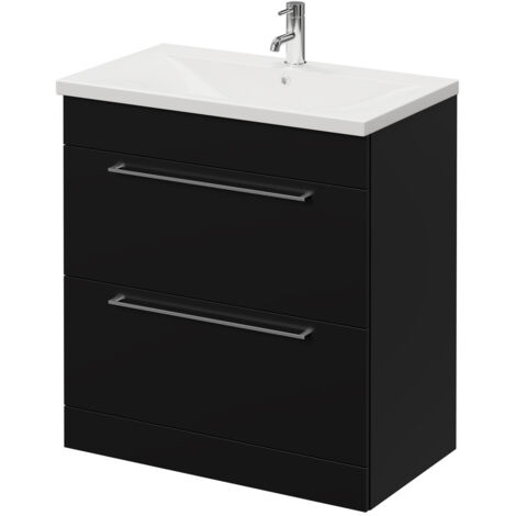 Napoli Matt Black 800mm Floor Standing Vanity Unit with 1 Tap Hole ...