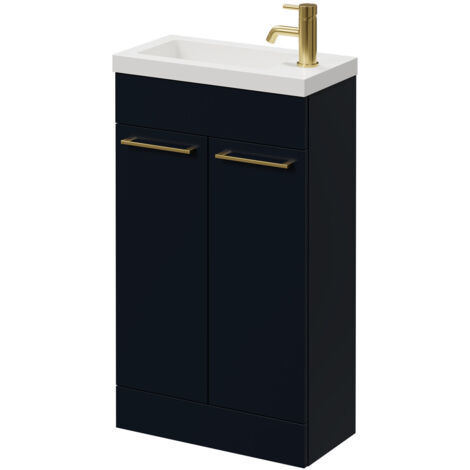 Napoli Deep Blue 500mm Slimline Floor Standing 2 Door Vanity Unit with ...