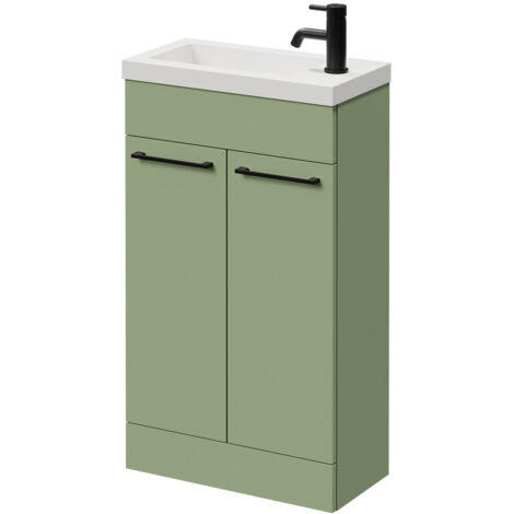 Napoli Olive Green 500mm Slimline Floor Standing 2 Door Vanity Unit ...