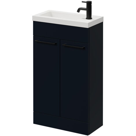 Napoli Deep Blue 500mm Slimline Floor Standing 2 Door Vanity Unit with ...