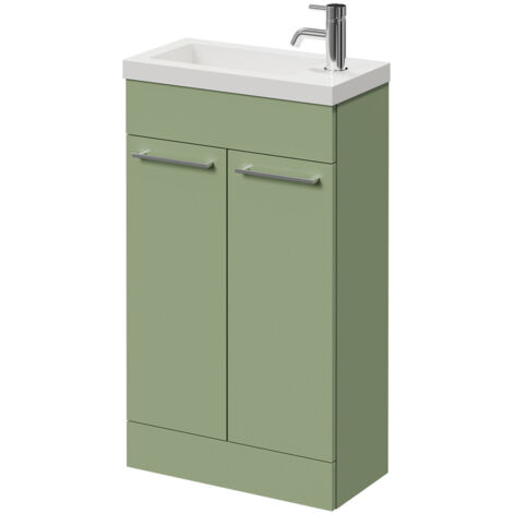 Napoli Olive Green 500mm Slimline Floor Standing 2 Door Vanity Unit ...