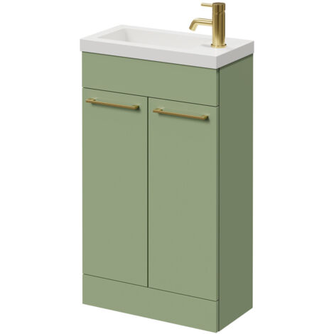 Napoli Olive Green 500mm Slimline Floor Standing 2 Door Vanity Unit ...