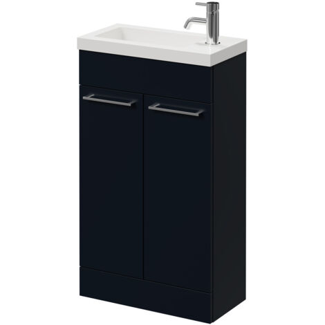 Napoli Deep Blue 500mm Slimline Floor Standing 2 Door Vanity Unit with ...