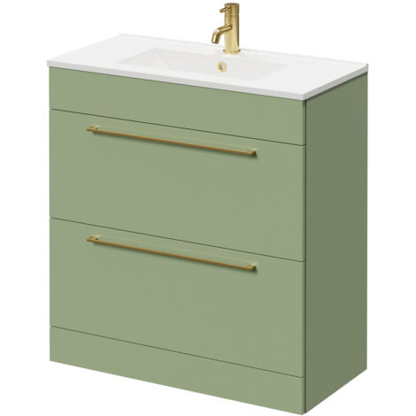 Napoli Olive Green 800mm Floor Standing Vanity Unit with 1 Tap Hole ...