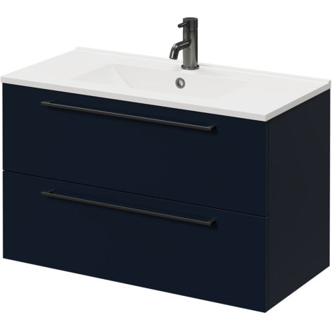 Napoli Deep Blue 800mm Wall Mounted Vanity Unit with 1 Tap Hole ...