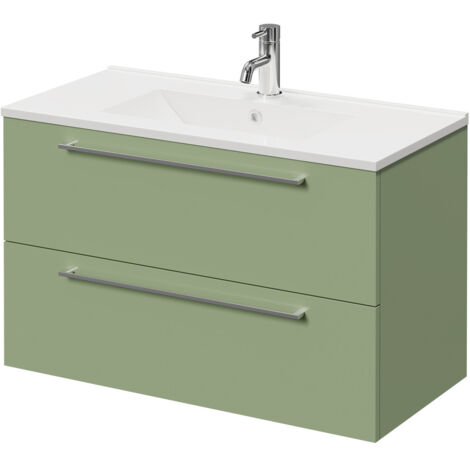 Napoli Olive Green 800mm Wall Mounted Vanity Unit with 1 Tap Hole ...