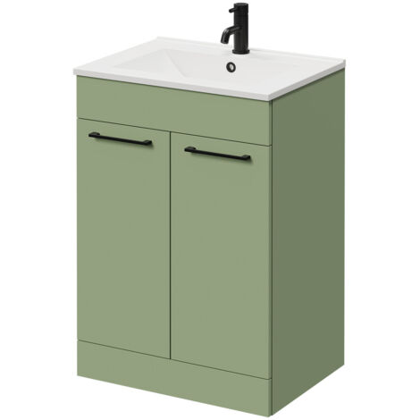 Napoli Olive Green 600mm Floor Standing Vanity Unit with 1 Tap Hole ...