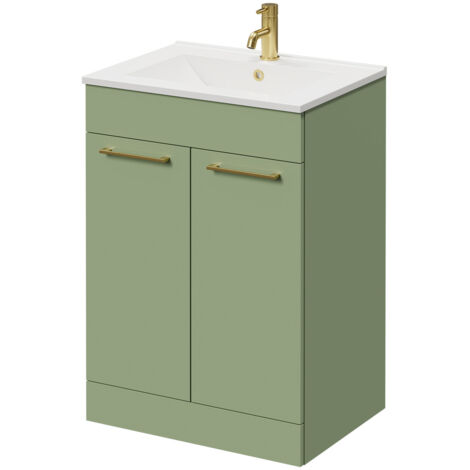 Napoli Olive Green 600mm Floor Standing Vanity Unit with 1 Tap Hole ...