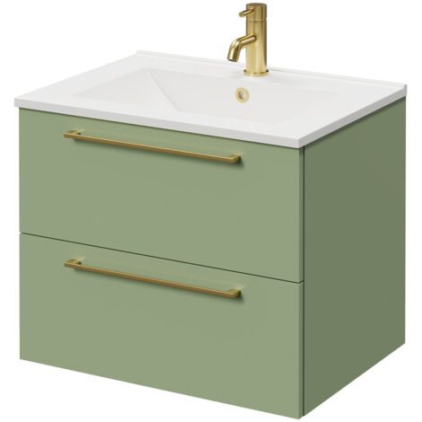 Napoli Olive Green 600mm Wall Mounted Vanity Unit with 1 Tap Hole ...