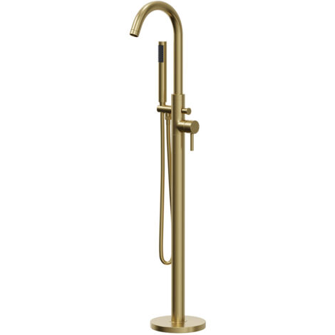 Colore Round Brushed Brass Freestanding Bath Shower Mixer Tap