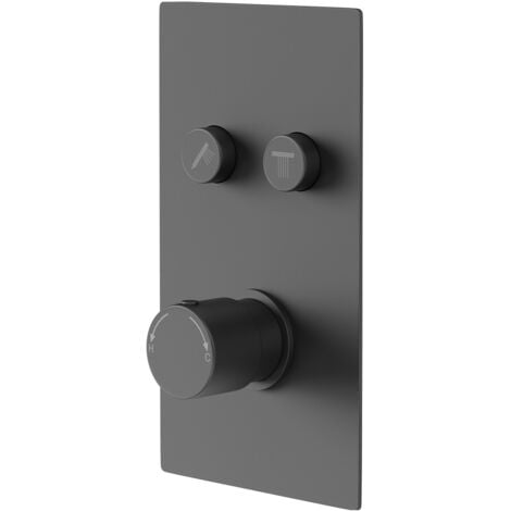 Colore Round Matt Black Concealed Push Button Shower Valve - 2 Outlet