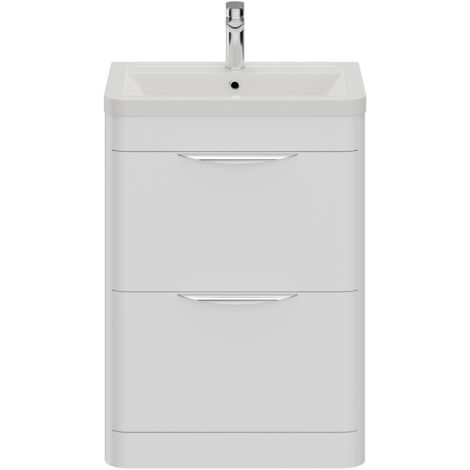 Oslo Gloss White 600mm Floor Standing 2 Drawer Vanity Unit and Ceramic ...