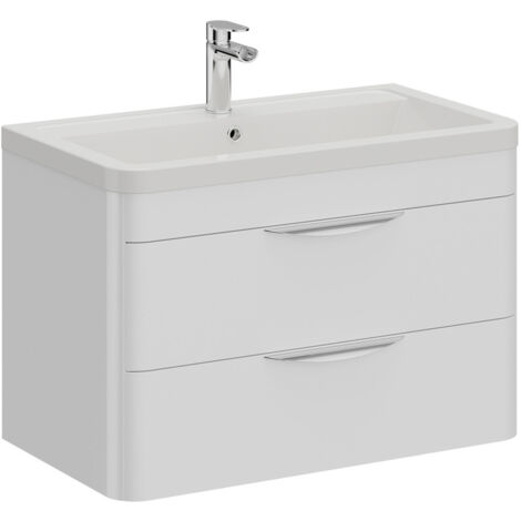 Oslo Gloss White 800mm Wall Mounted 2 Drawer Vanity Unit and Ceramic ...