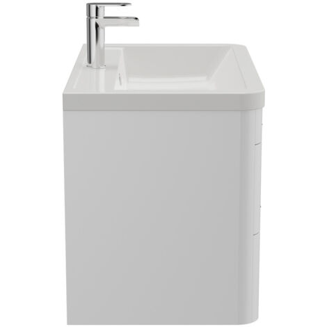 Oslo Gloss White 800mm Wall Mounted 2 Drawer Vanity Unit and Ceramic ...